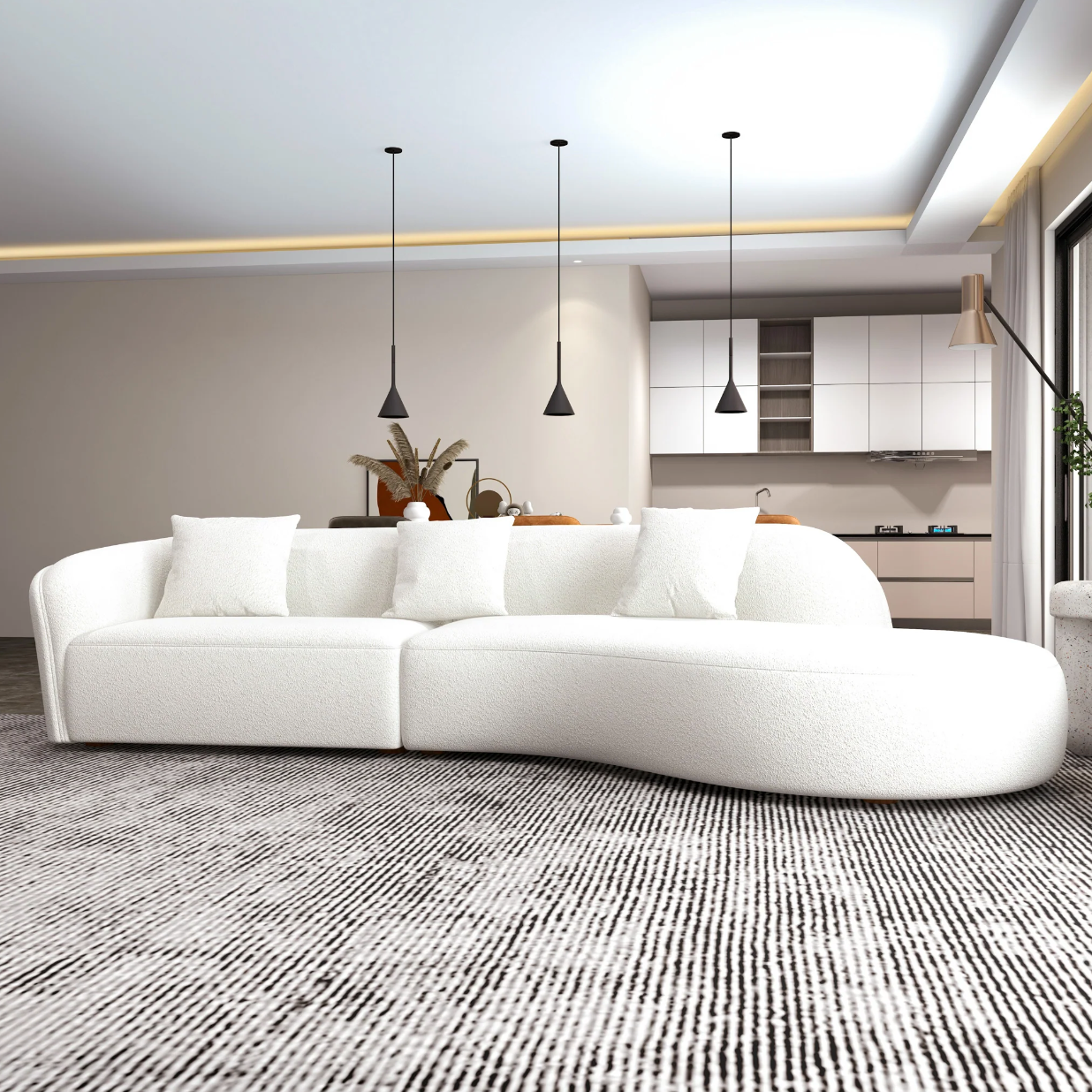 Spencer Japandi Style Sectional Sofa in Ivory Boucle – Monstera Drive