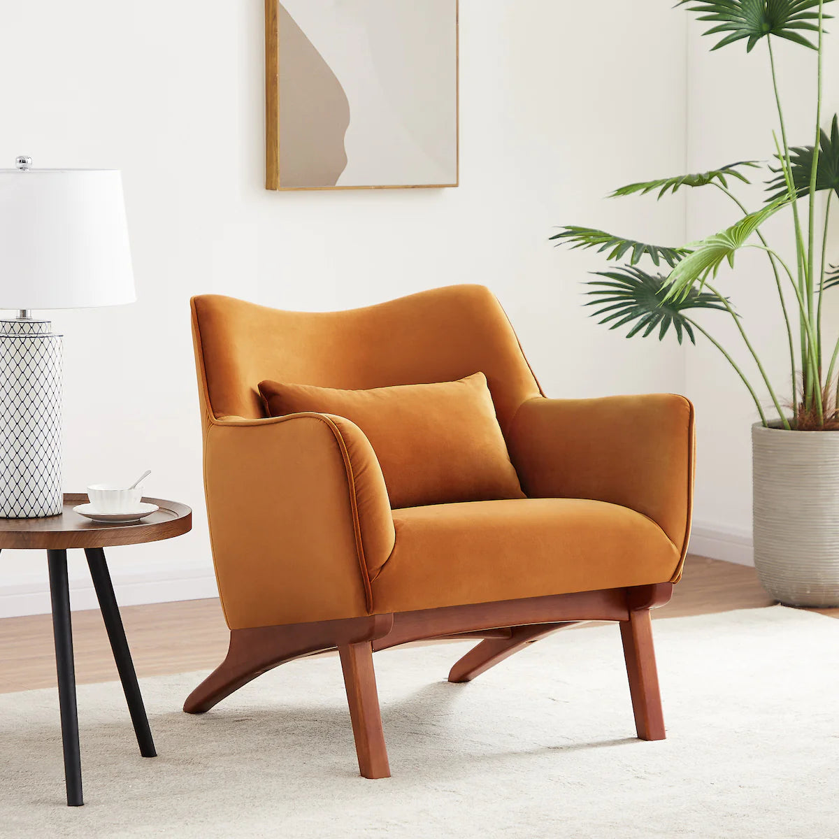 Mid-Century Modern Design Burnt Orange Velvet Lounge Chair – Monstera Drive